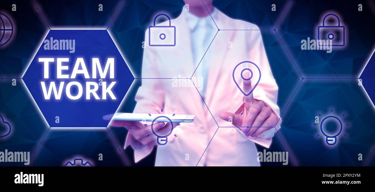 Text sign showing Team Work, Business overview Combined action of a ...