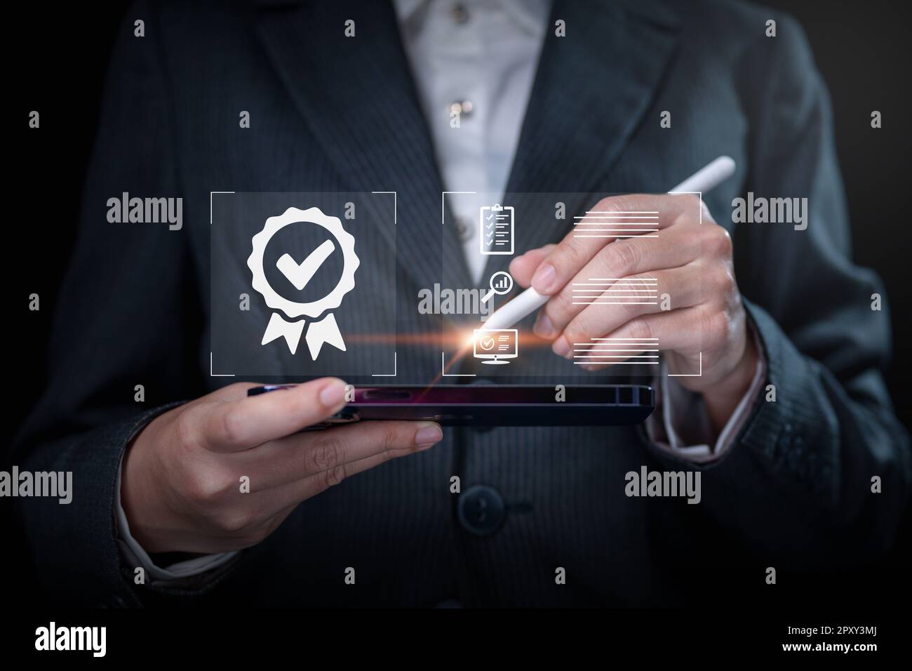 Businessman working with ISO certification and standardization ...