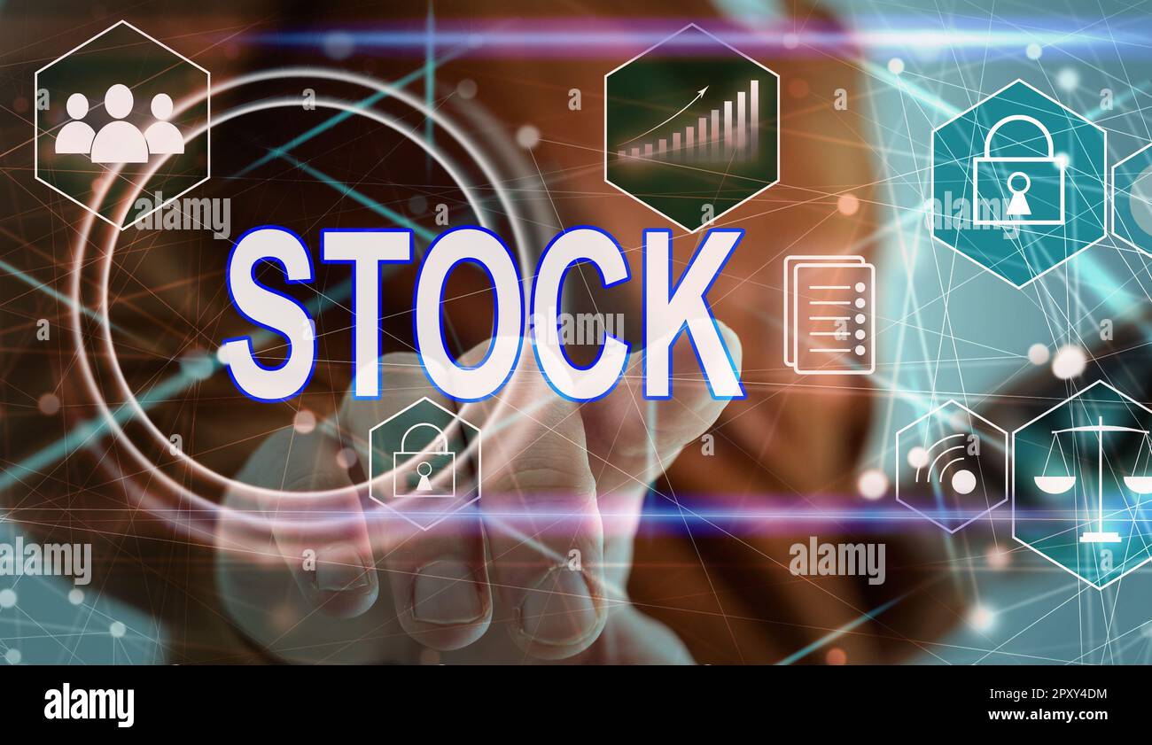 STOCK button on virtual screen Stock Photo - Alamy