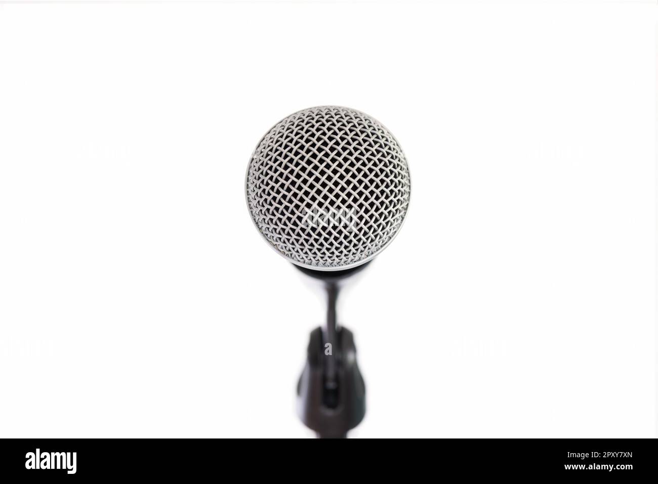 close front view of a profosssionnal microphone isolated on white ...