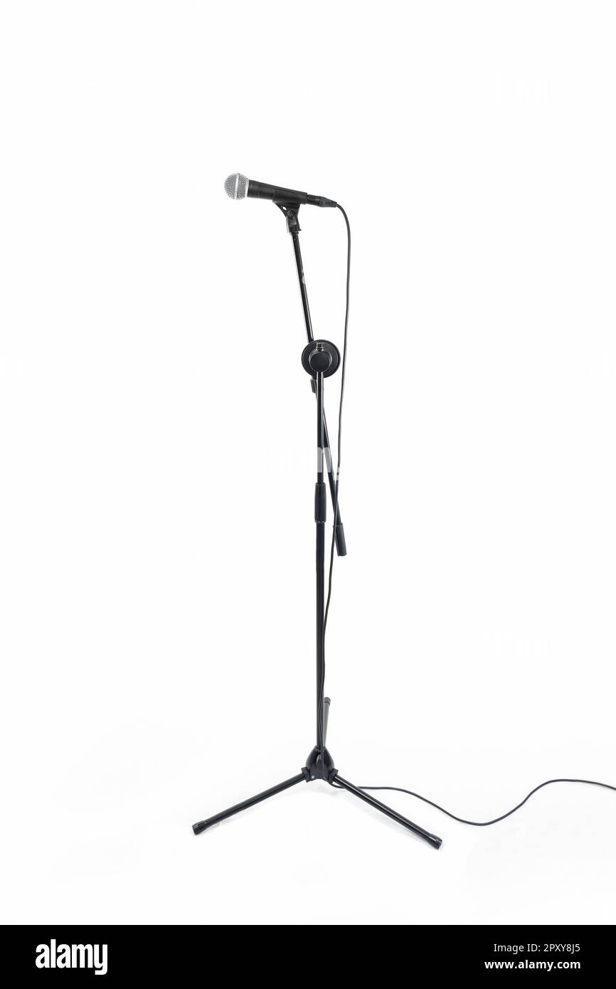 side view of a profosssionnal microphone and his stand isolated on ...
