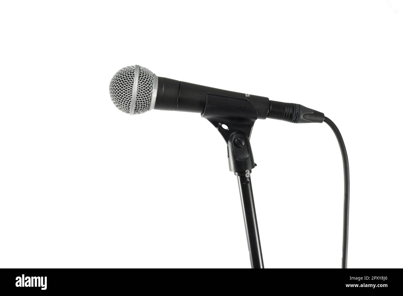 close side view of a profosssionnal microphone isolated on white ...