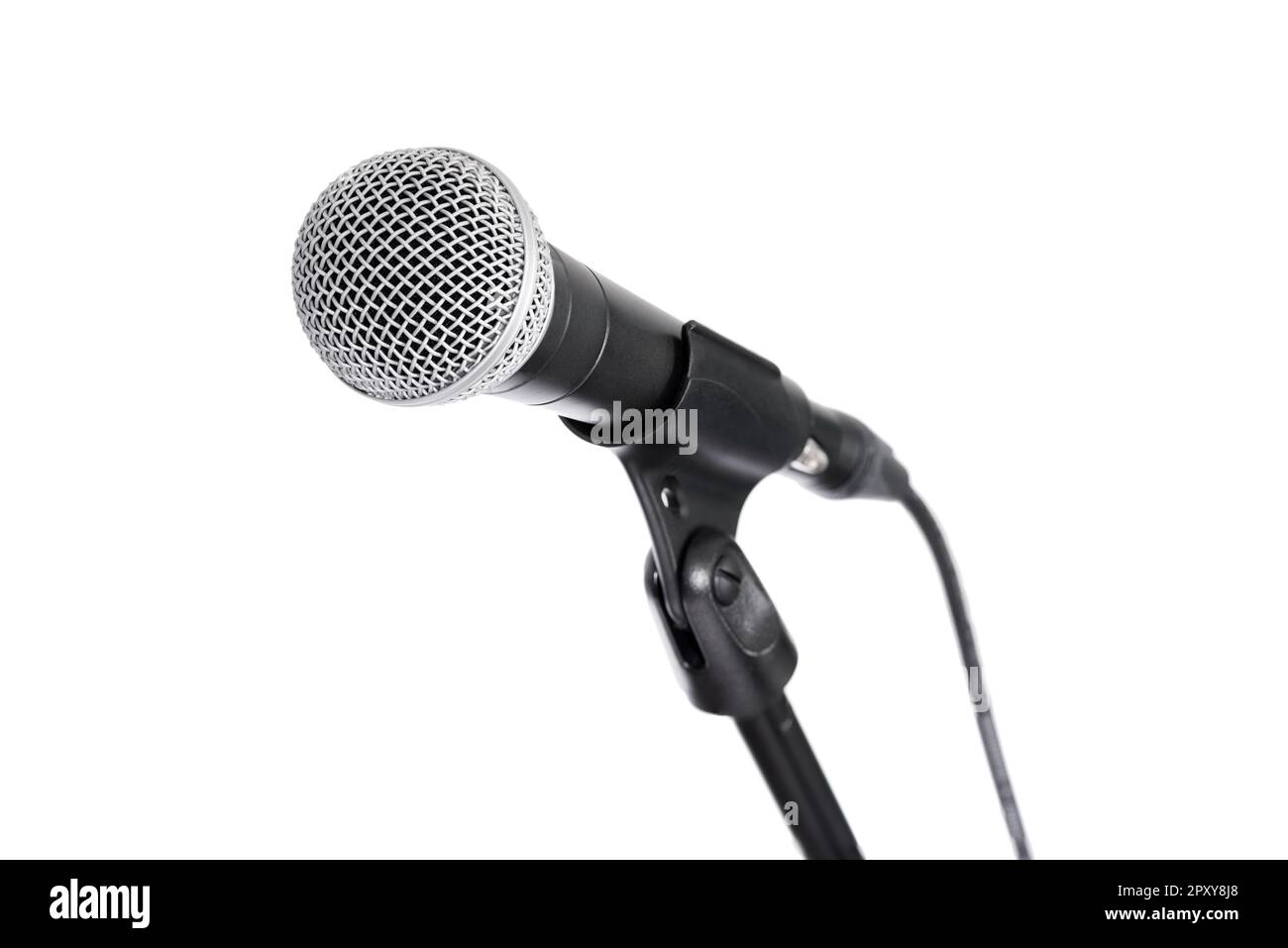 close side view of a profosssionnal microphone isolated on white ...
