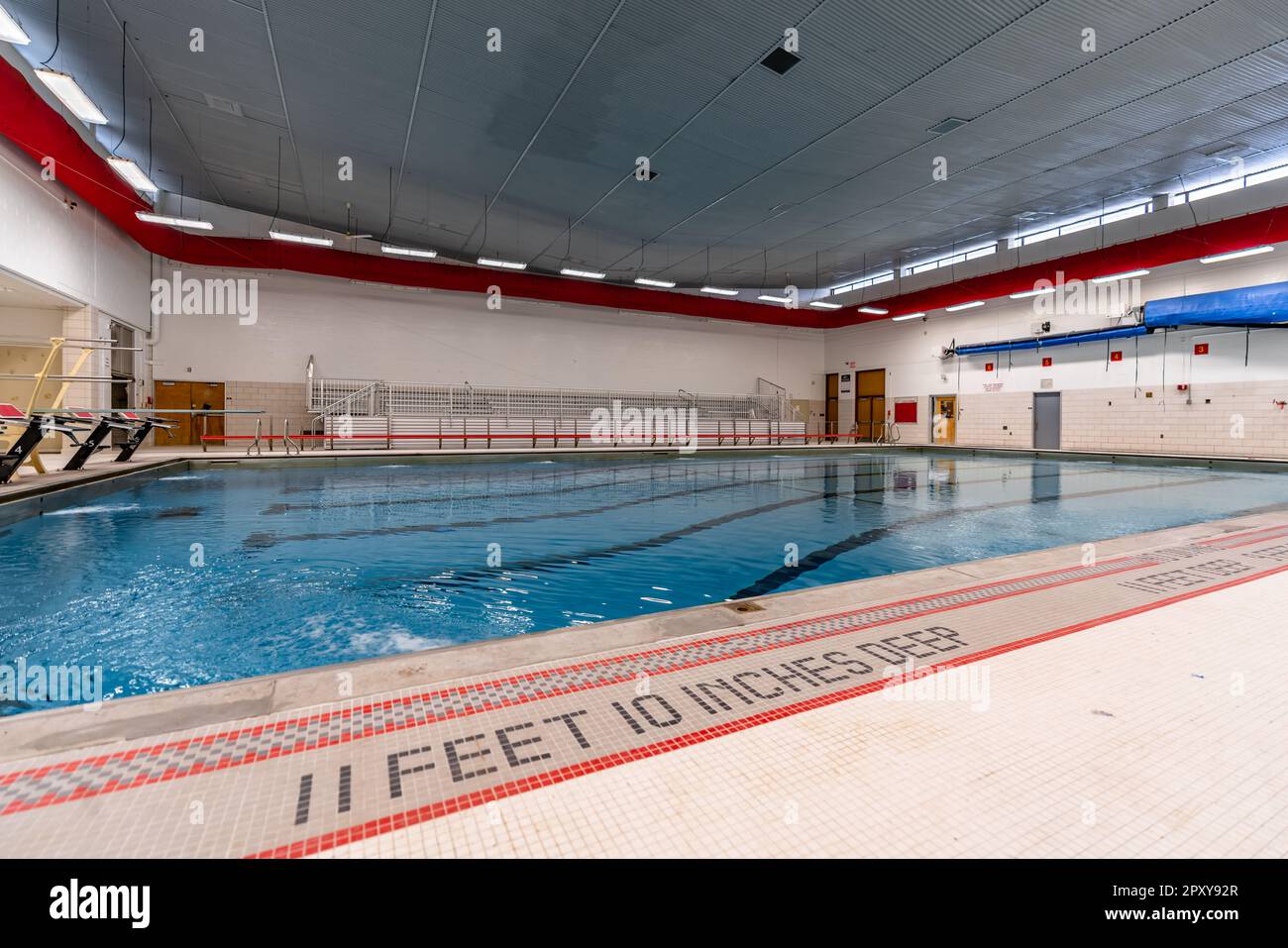 Public interior swimming pool / natatorium with tile lane lines Stock ...