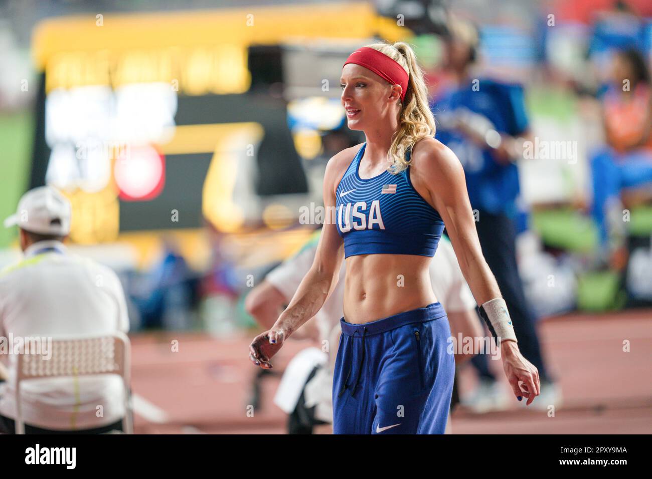 Sandi Morris participating in the pole vault at the Doha 2019 World ...