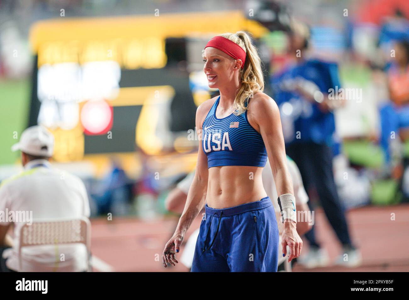 Sandi Morris participating in the pole vault at the Doha 2019 World ...