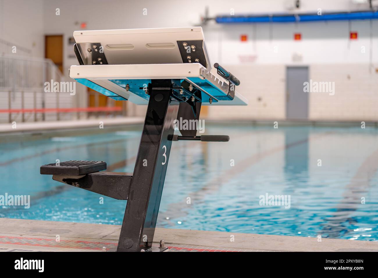 Starting block at a public interior swimming pool / natatorium sports ...