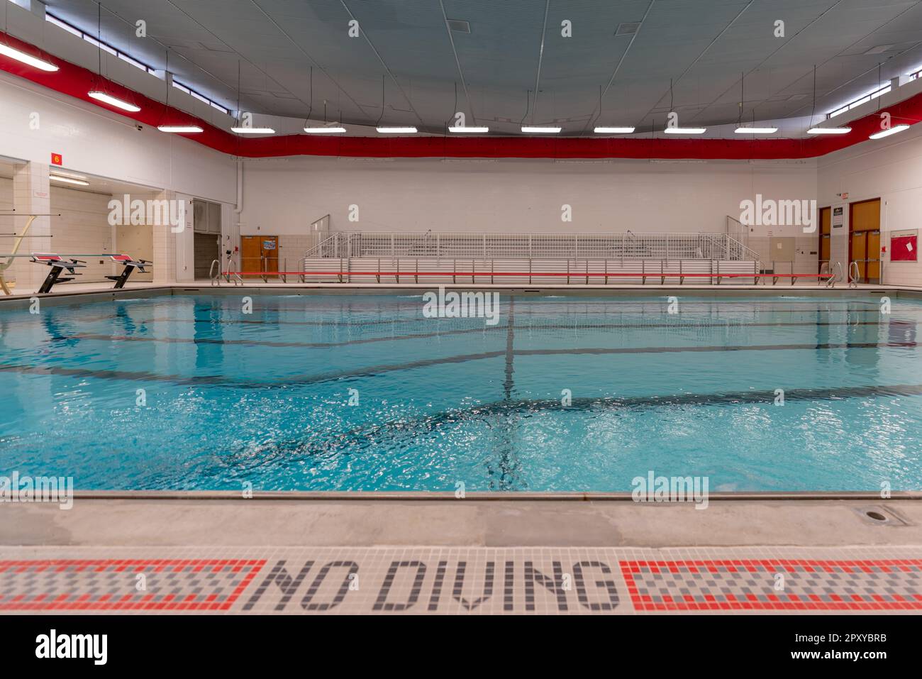 Public interior swimming pool / natatorium with tile lane lines Stock ...