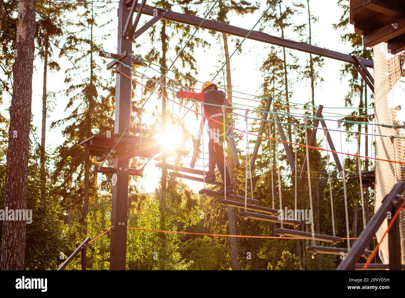 Active children's recreation. Climbing the rope park Stock Photo - Alamy