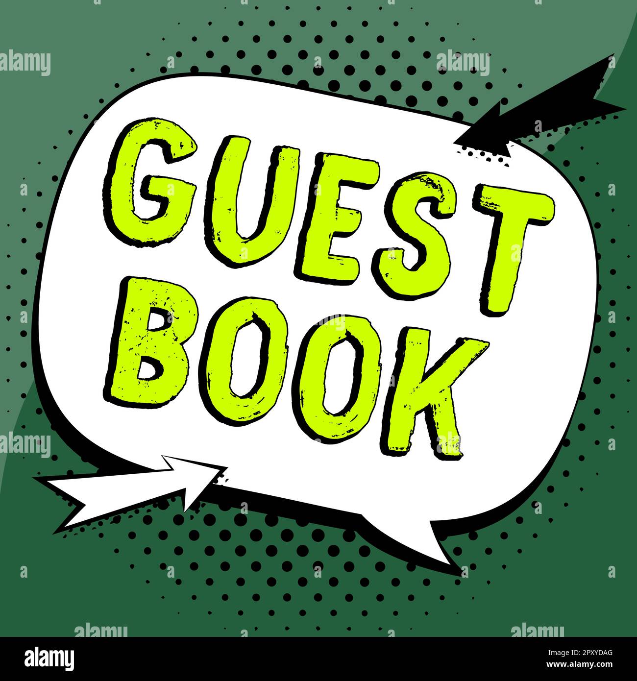 Text caption presenting Guest Book, Conceptual photo electronic means ...