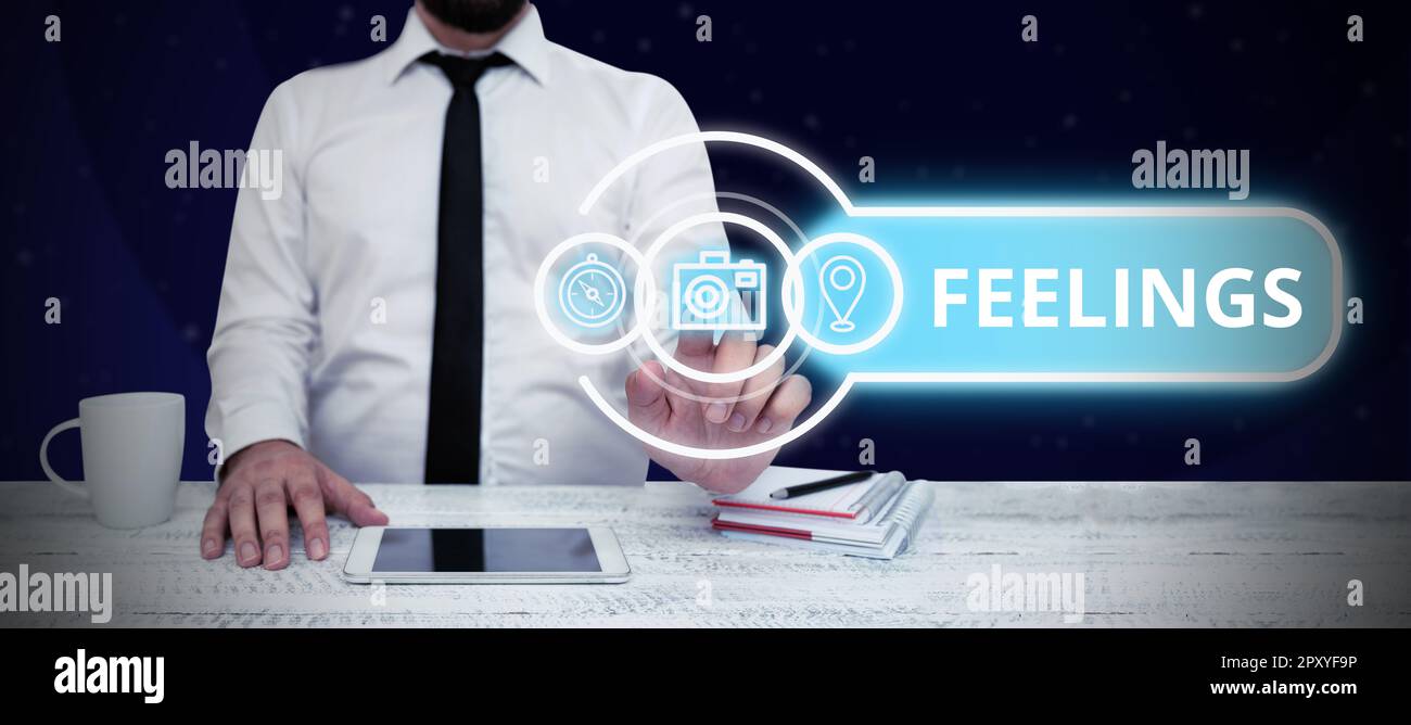 Text caption presenting Feelings, Concept meaning causing happy ...