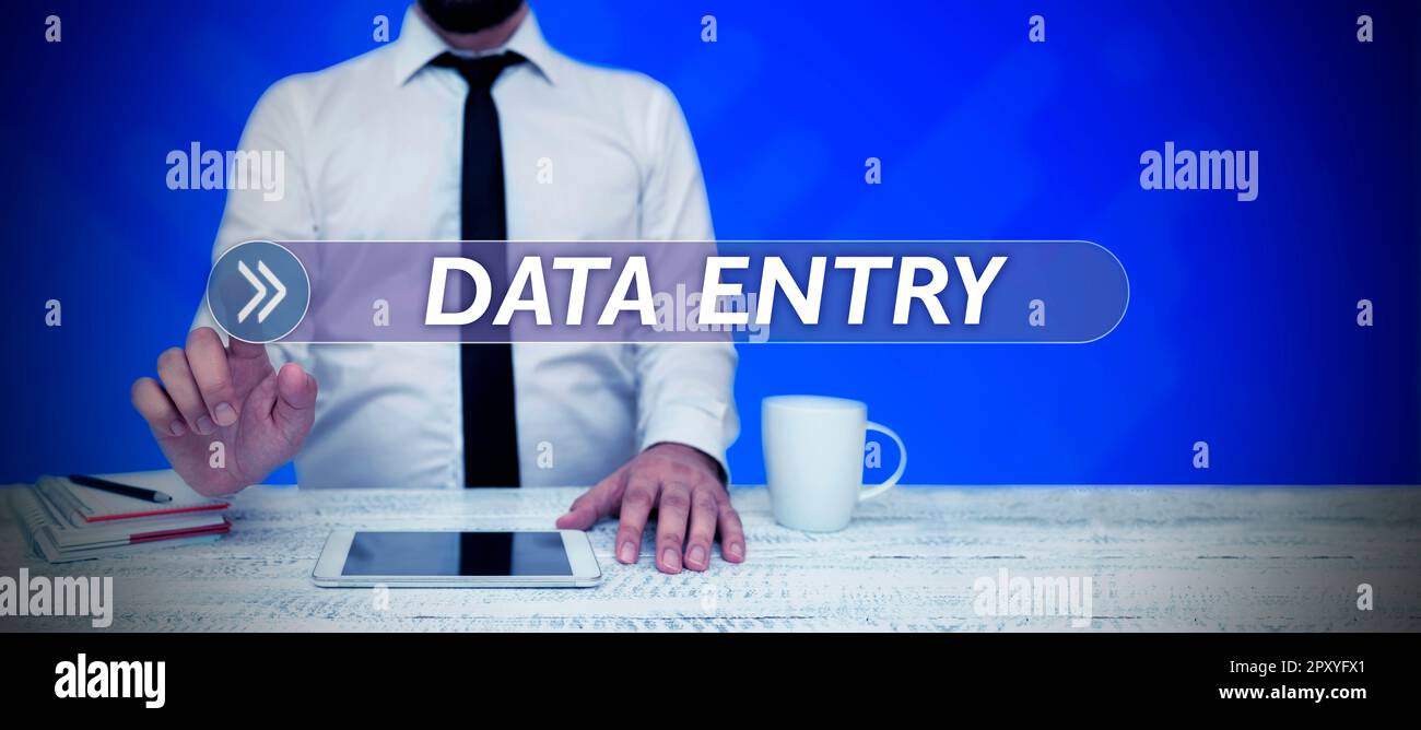 Hand writing sign Data Entry, Business concept process of inputting data or information into the ...