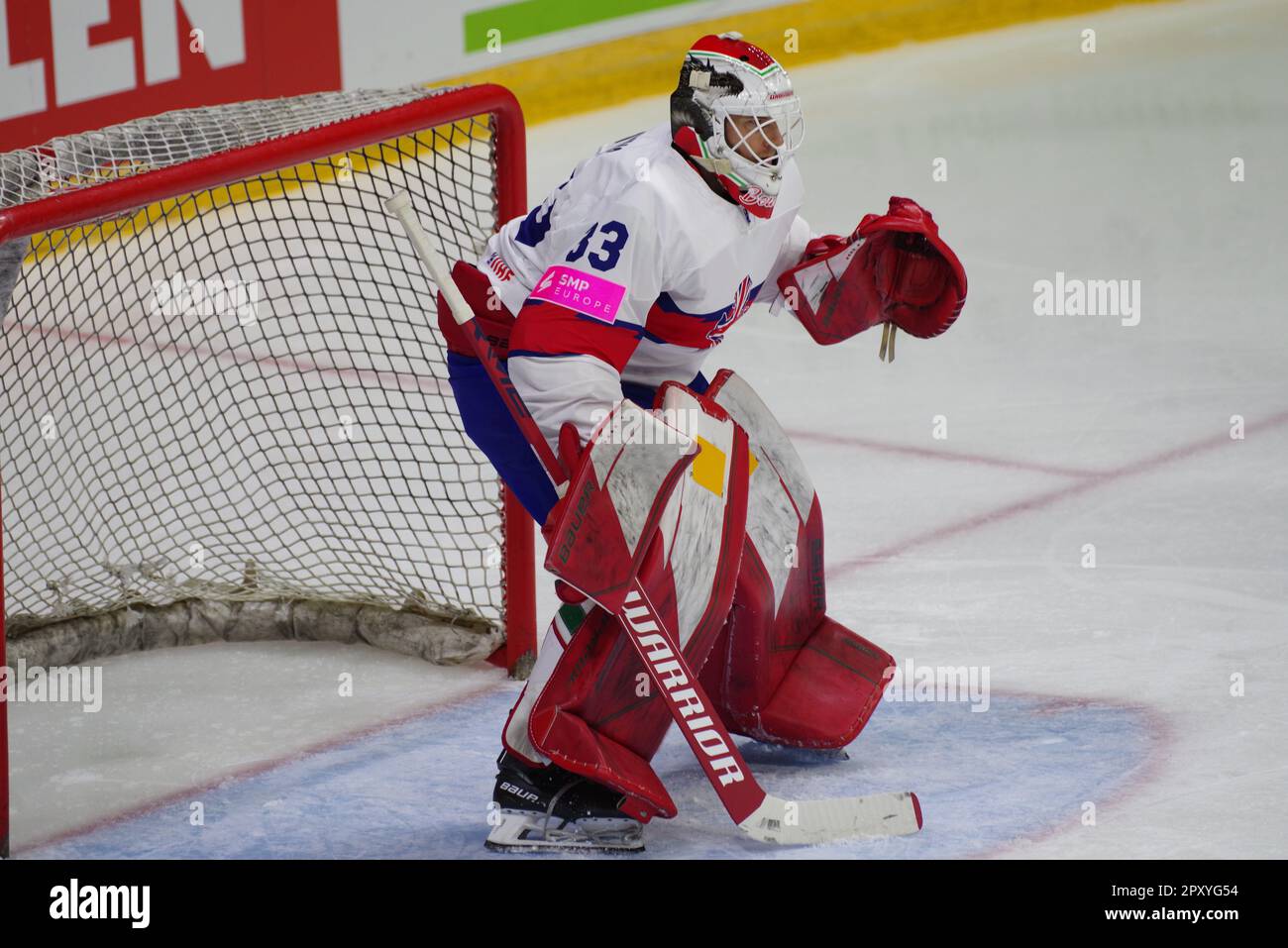 Nottingham, 29 April 2023. Ben Bowns playing in goal for Great Britain ...