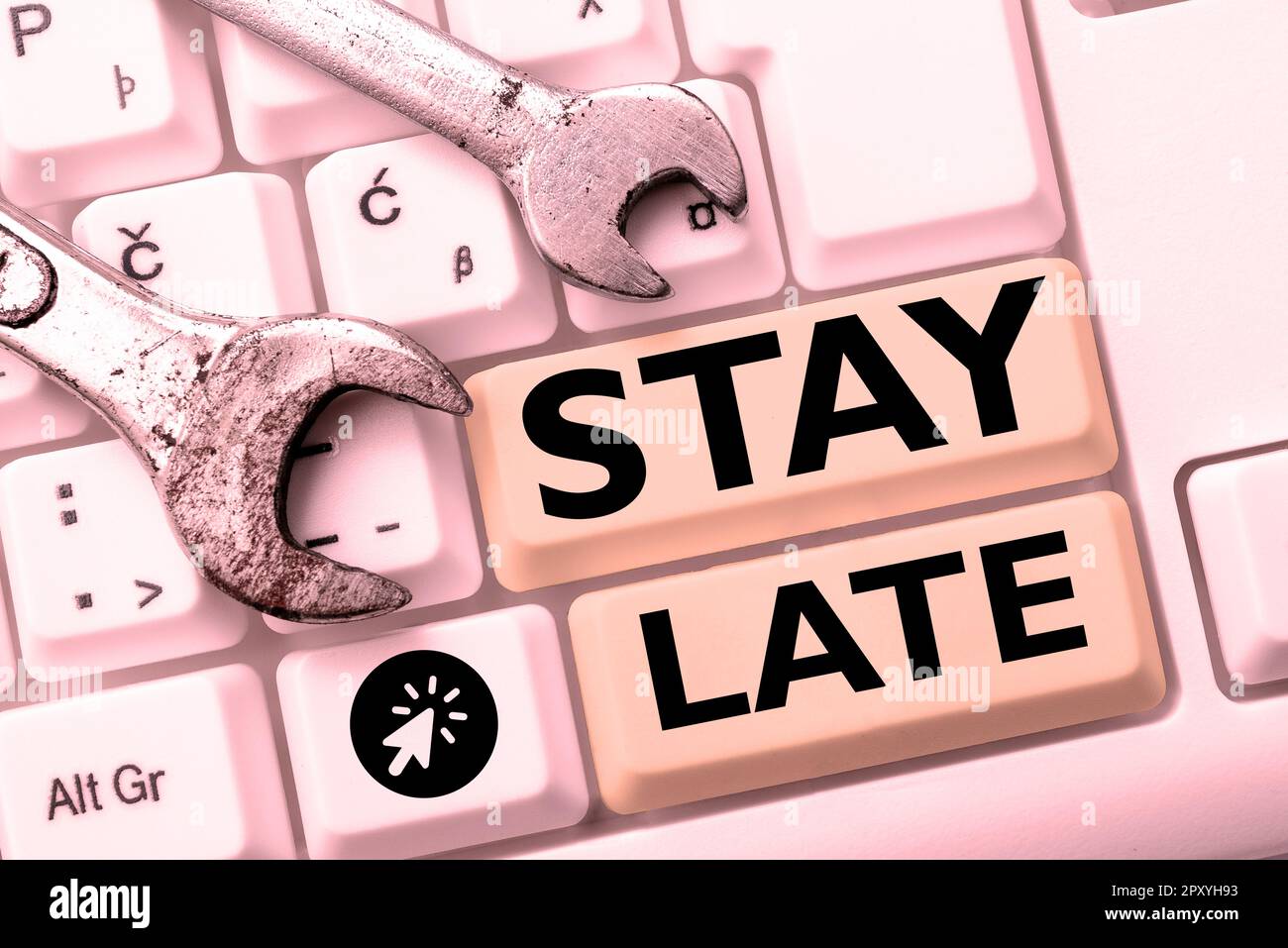 Text caption presenting Stay Late, Business overview A routine in which ...