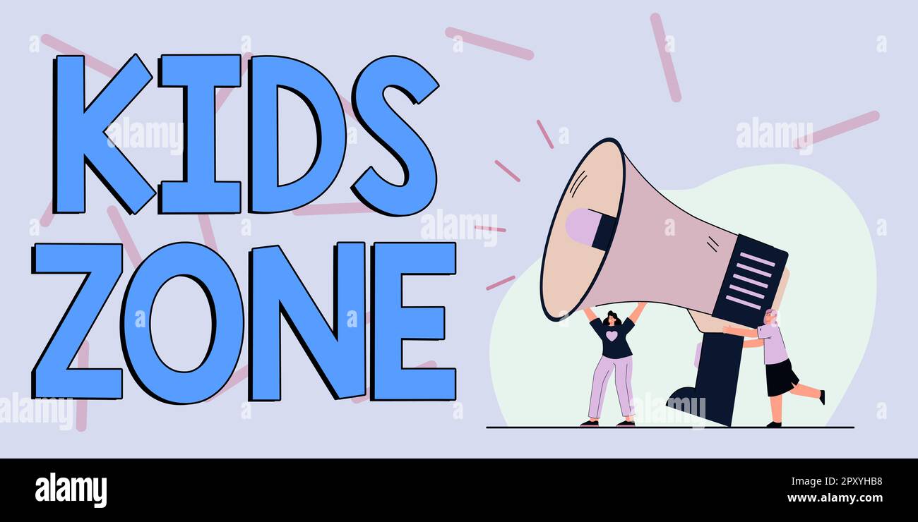 Text showing inspiration Kids Zone, Word for An area or a region ...