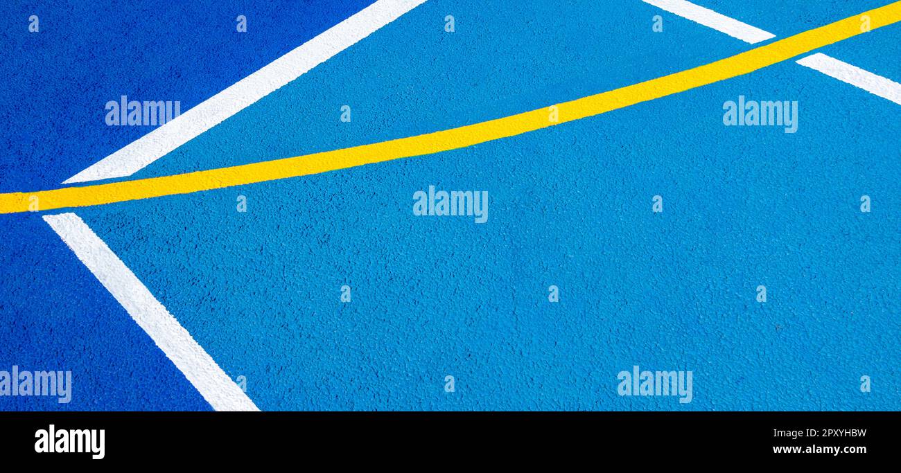 Sport field court background. Blue rubberized and granulated ground ...
