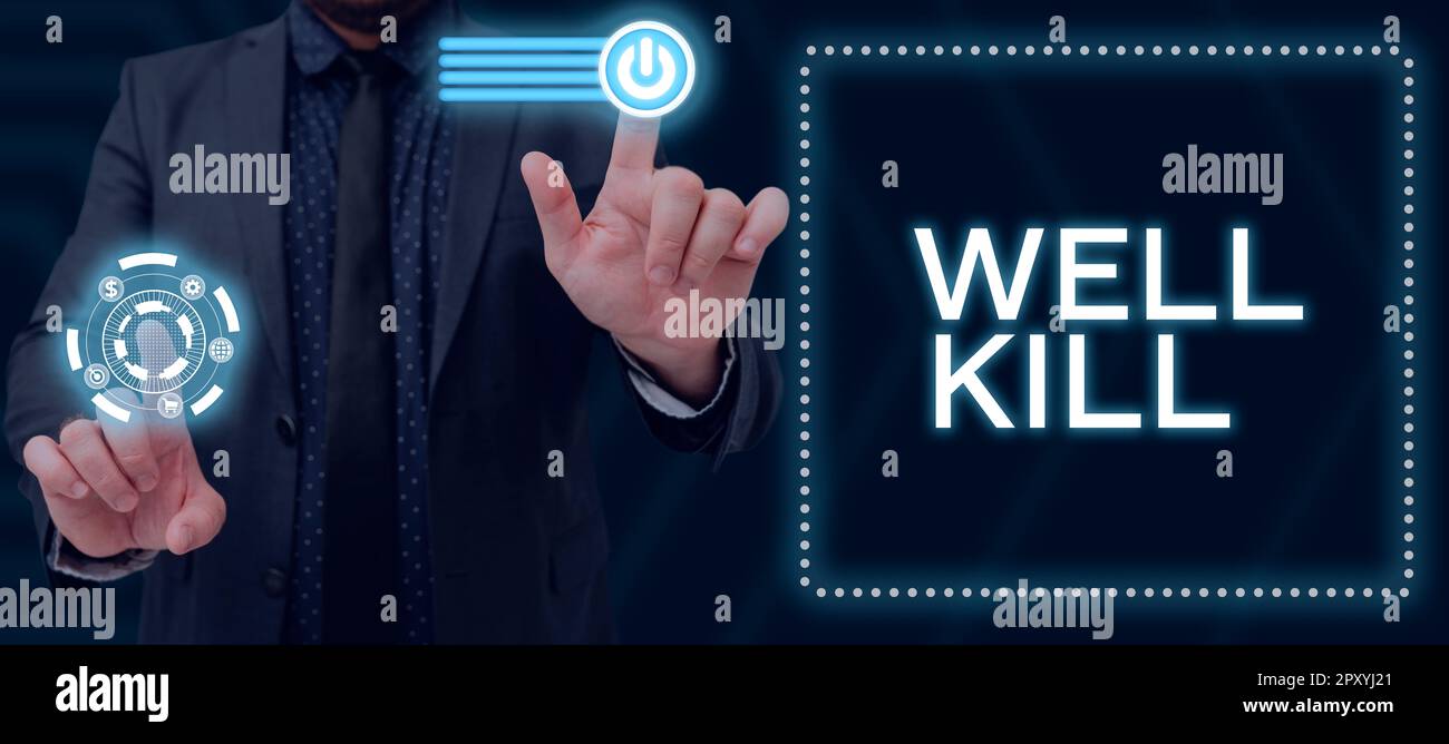 Hand writing sign Well Kill, Conceptual photo placing a column of heavy ...