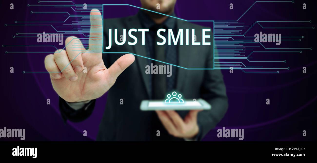 Handwriting text Just Smile, Internet Concept assume a facial ...