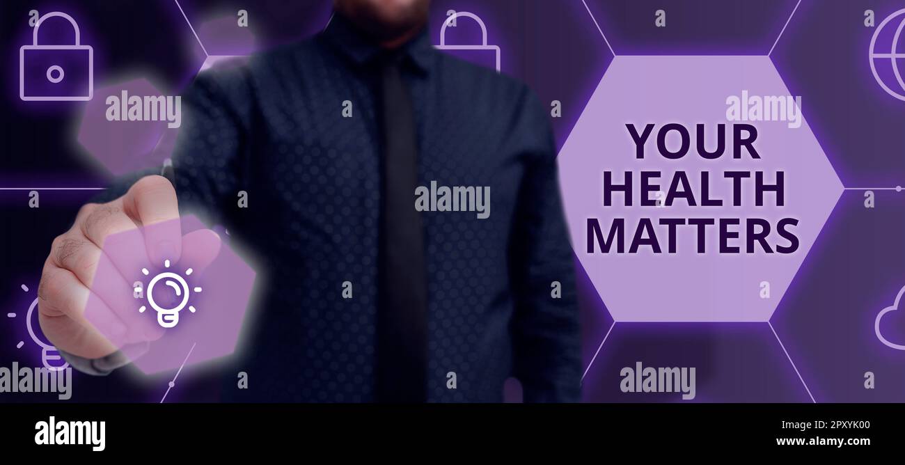 Text caption presenting Your Health Matters, Word for good health is ...