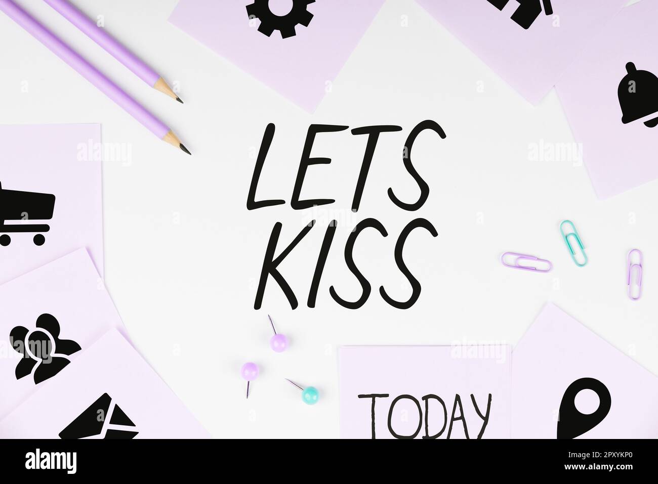 Writing displaying text Lets Kiss, Word Written on Sign of love ...