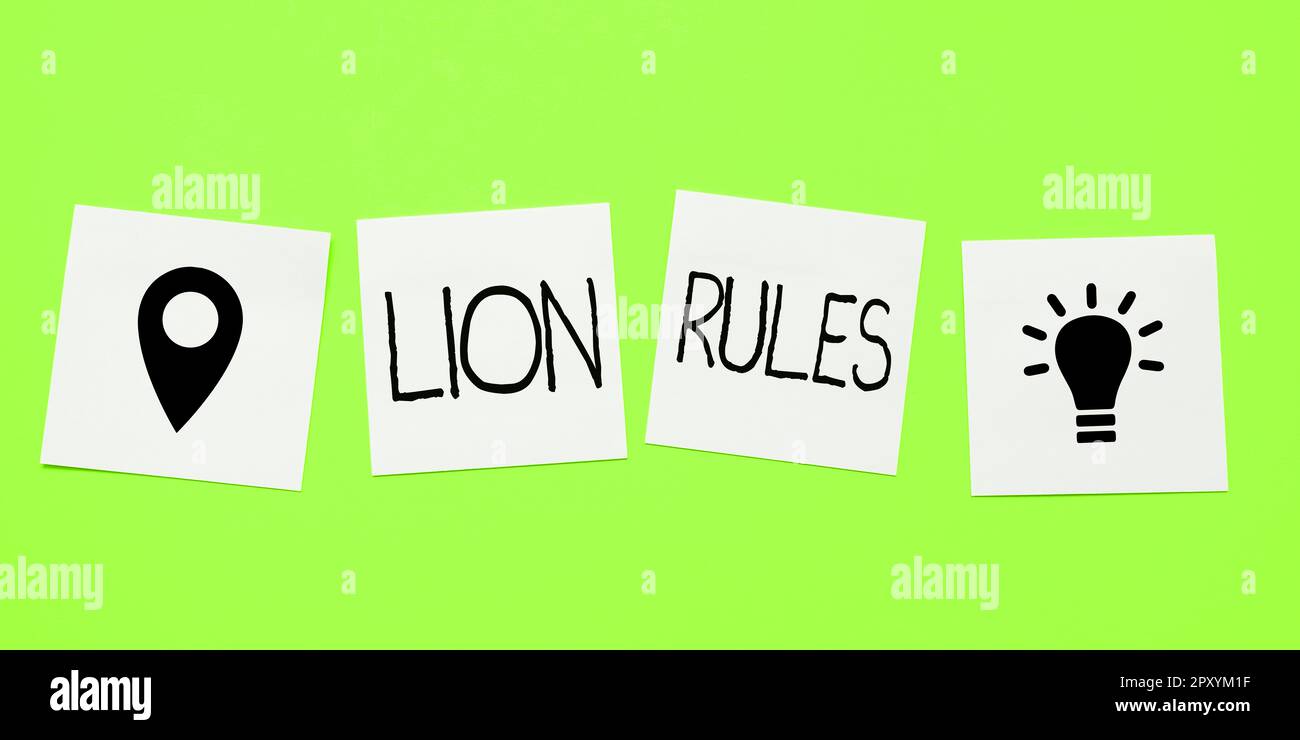 Inspiration showing sign Lion Rules, Word for epitome of strength power ...