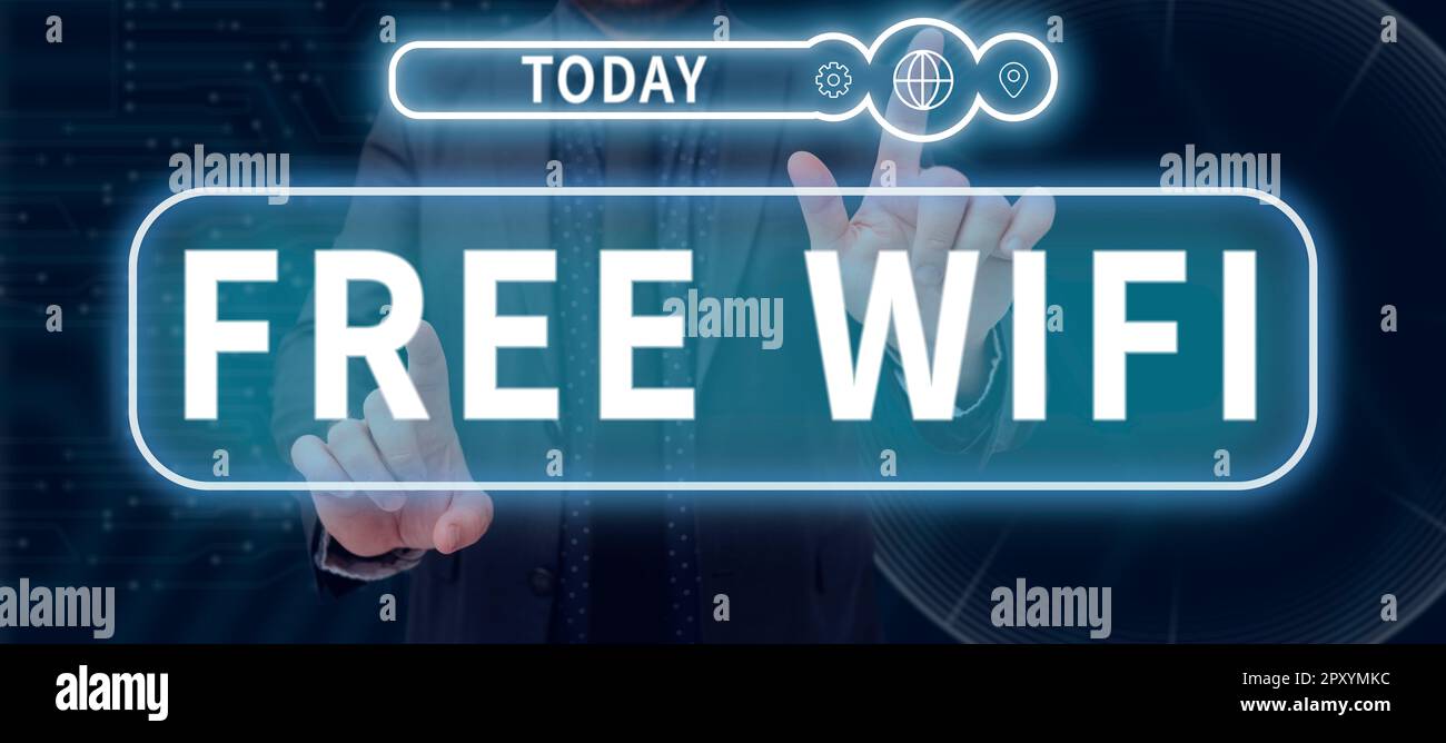 Text caption presenting Free Wifi, Concept meaning let you connect to ...