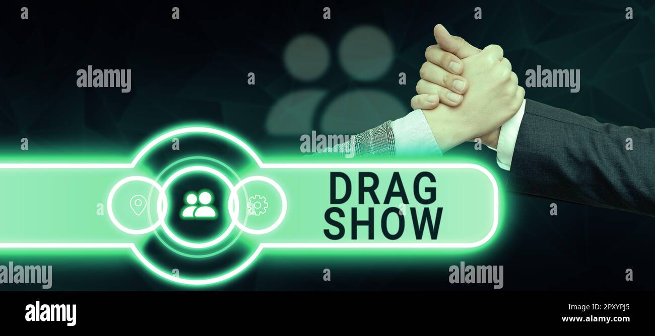 Hand writing sign Drag Show, Word for competitive event where two cars ...