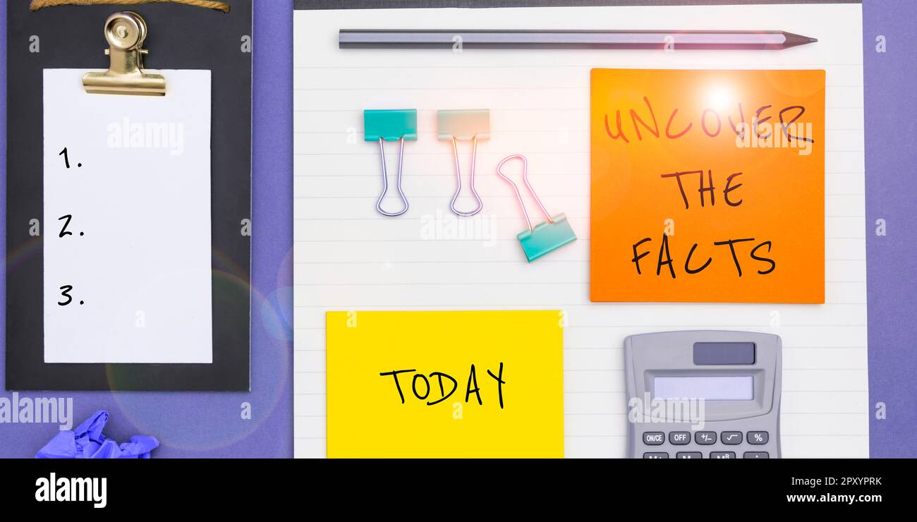 Text showing inspiration Uncover The Facts, Conceptual photo Find the ...