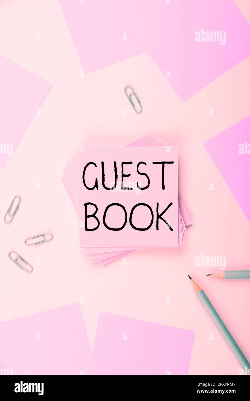 Writing displaying text Guest Book, Business approach electronic means ...