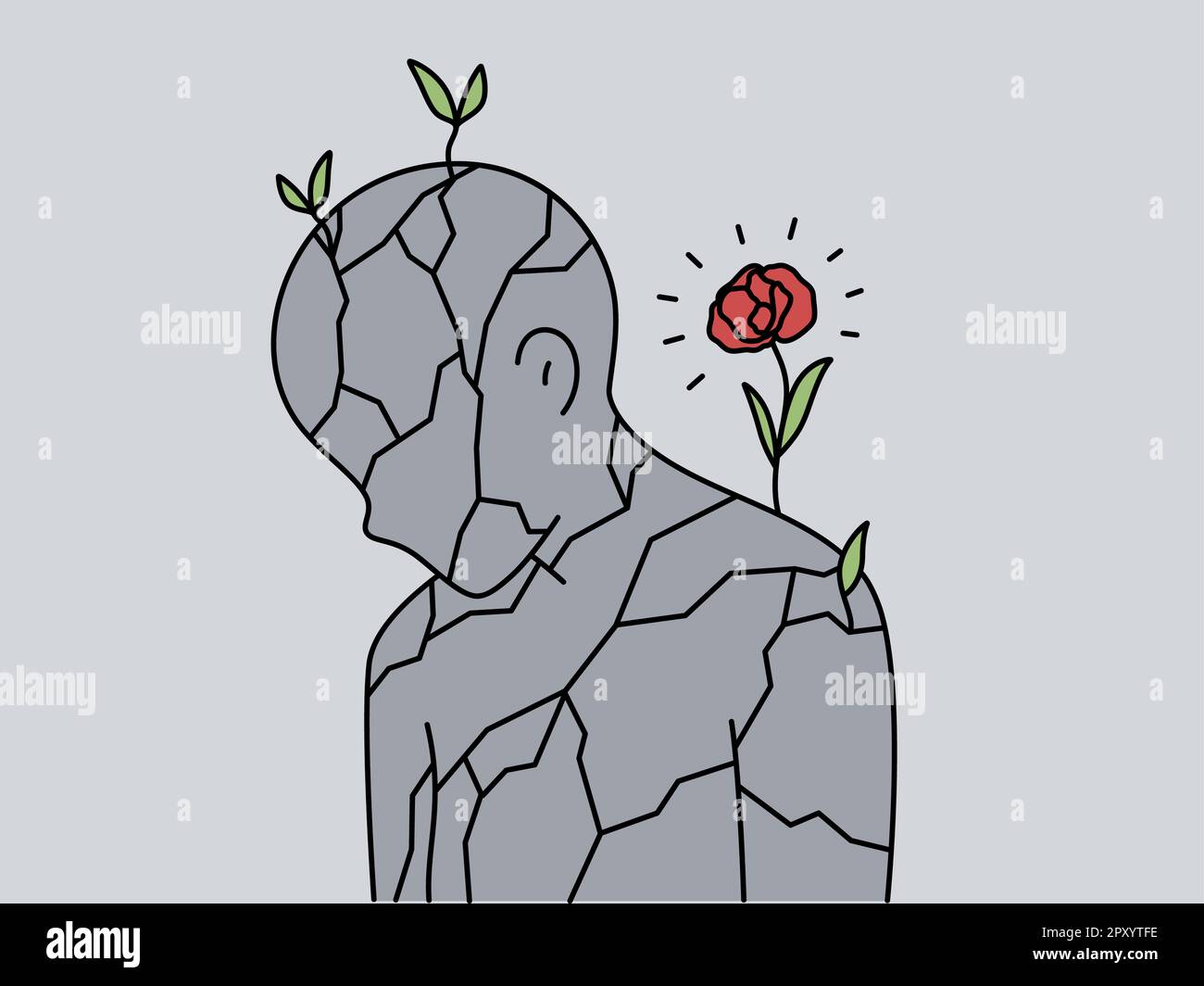 Flower growing on stone person suffering from loneliness or solitude ...