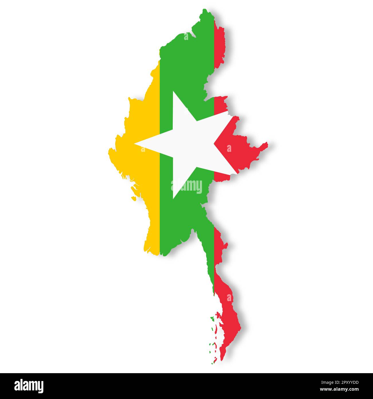 A Myanmar flag map on white background with clipping path 3d ...
