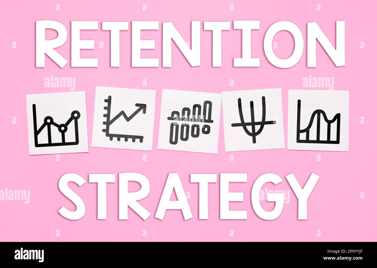 Sign displaying Retention Strategy, Business idea activities to reduce ...