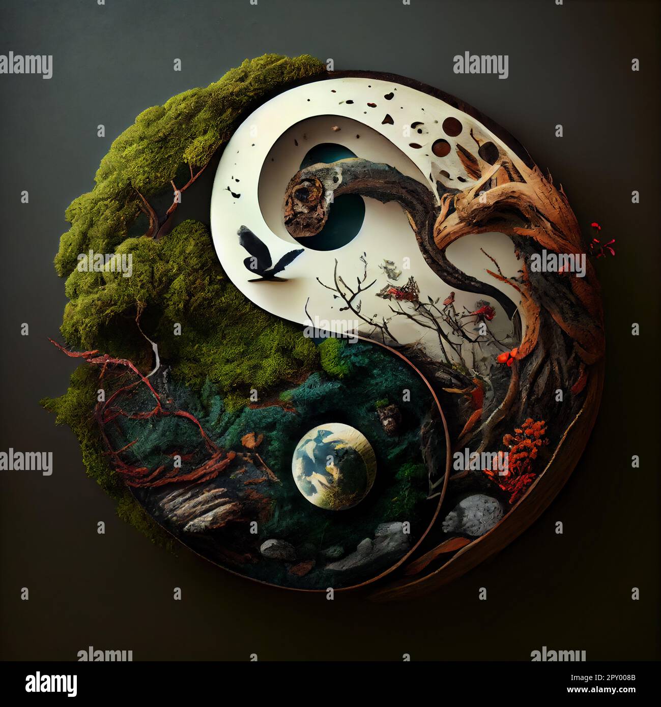 3d render of yin yang with nature elements Stock Photo - Alamy