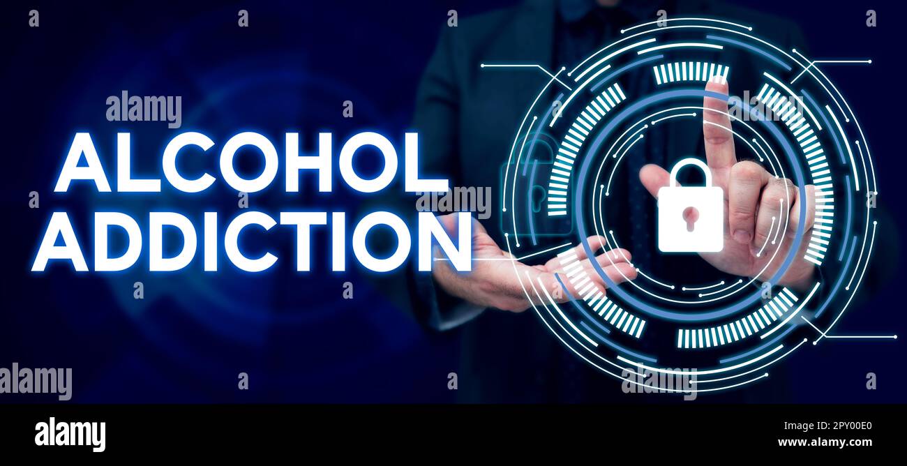Text caption presenting Alcohol Addiction, Word Written on ...