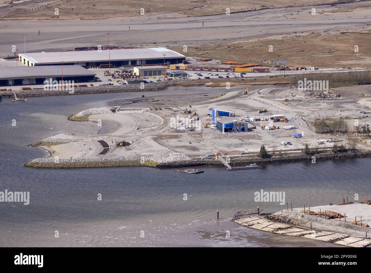 Aerial View of Industrial Site and Port on Pacific Ocean in Howe Sound ...