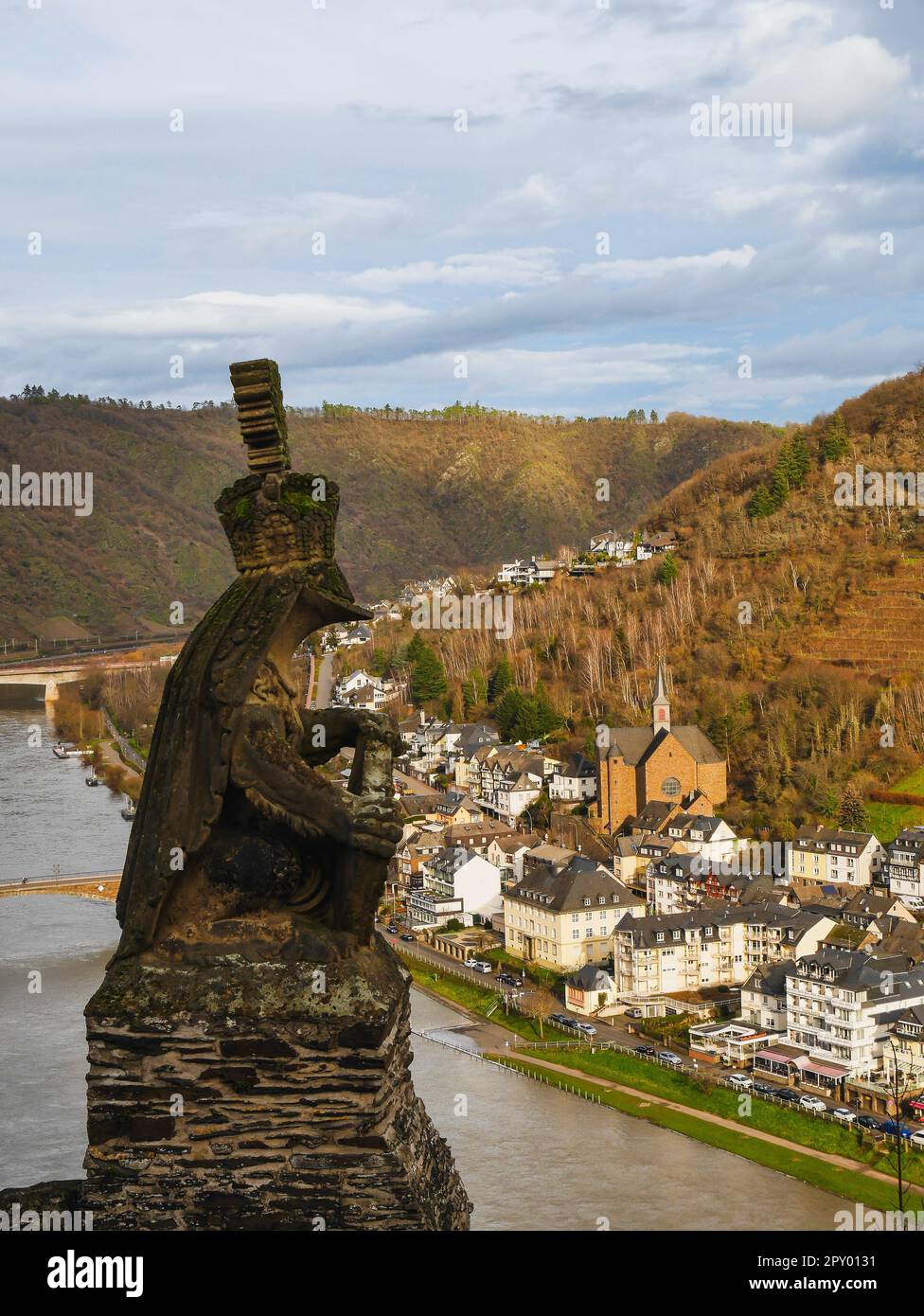 Statue as part of Reichsburg castle in Cochem, Germany Stock Photo - Alamy