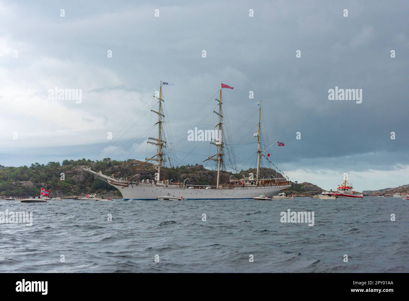 Lindesnes, Norway - August 07 2021: Side view of sail training vessel ...