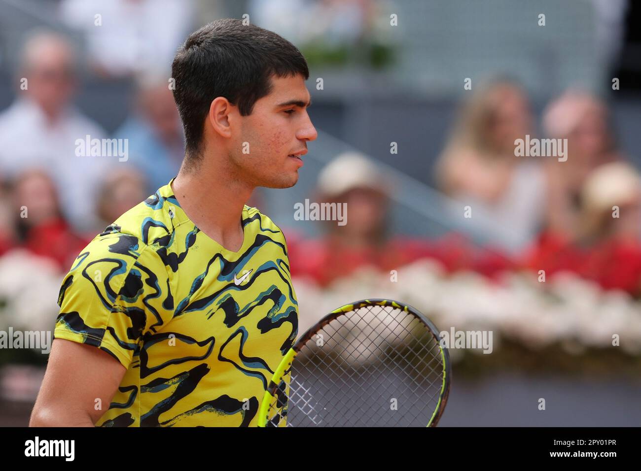Madrid, Spain. 02nd May, 2023. Carlos Alcaraz of Spain plays against ...