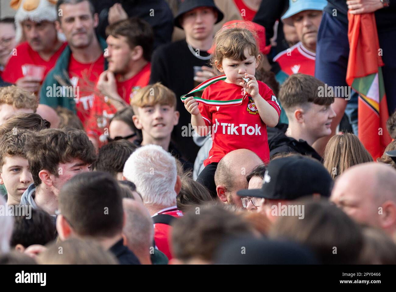 Wrexham, UK. 02nd May, 2023. A young Wrexham AFC blows her whistle during the Wrexham AFC ...
