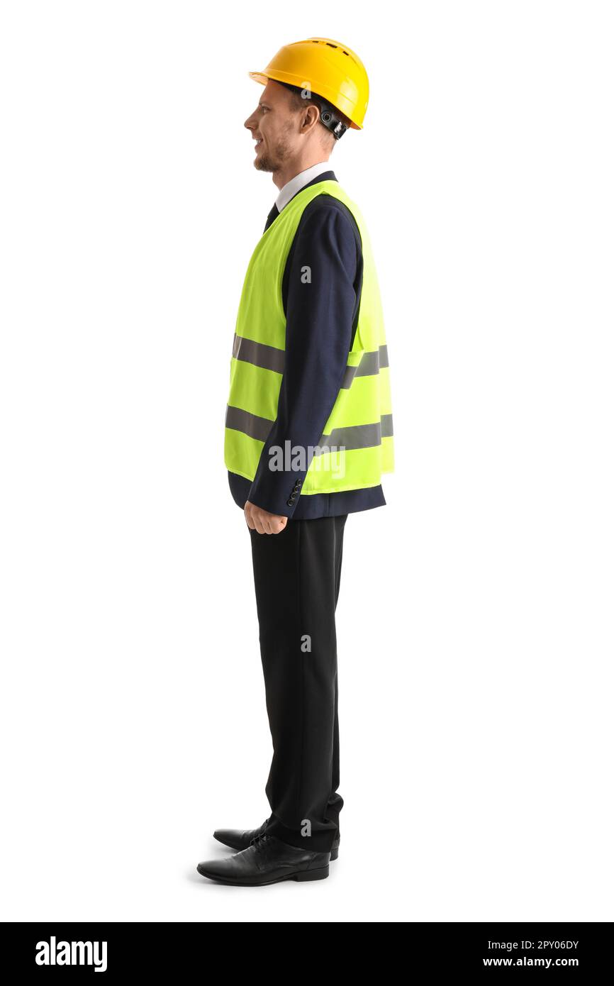 Male architect in vest on white background Stock Photo - Alamy