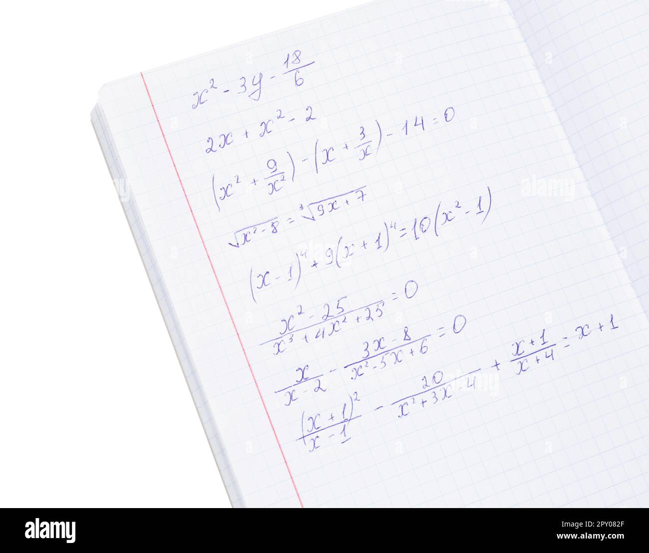 Copybook with maths formulas isolated on white background Stock Photo ...