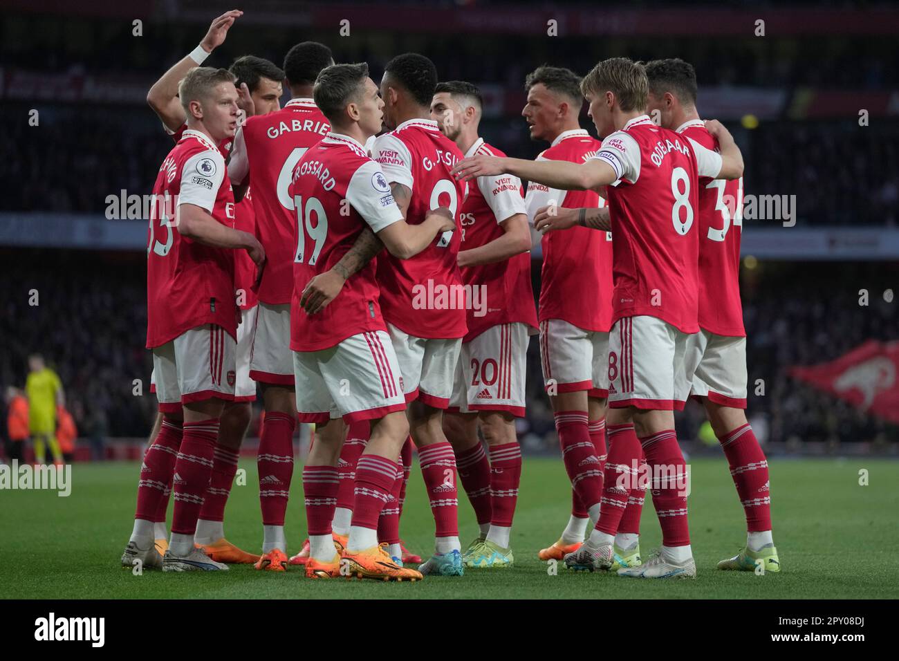 Arsenals Martin Odegaard Second Right Celebrates With Arsenals