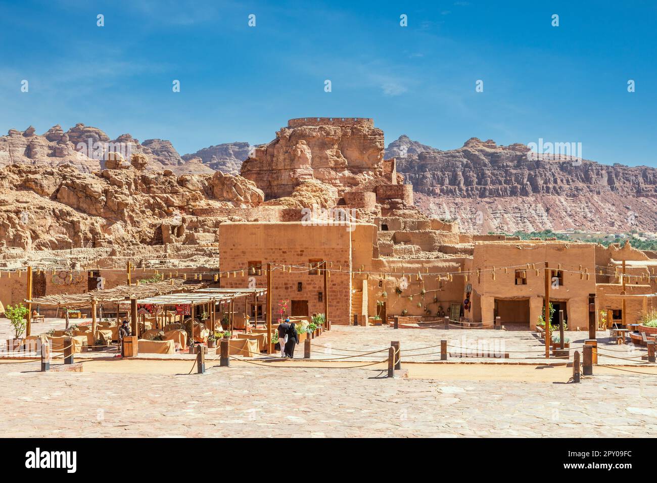 Al Ula old town ruined mud huts with city castle, Medina province ...