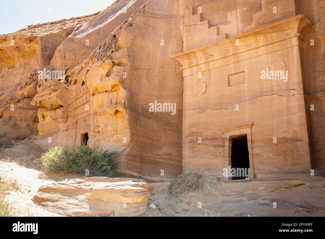 Jabal al ahmar tombs entrances carved in stone, Madain Saleh, Al Ula ...