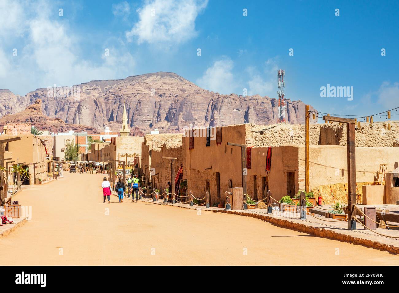 Al Ula old town street with ruined mud huts, Medina province, Saudi ...
