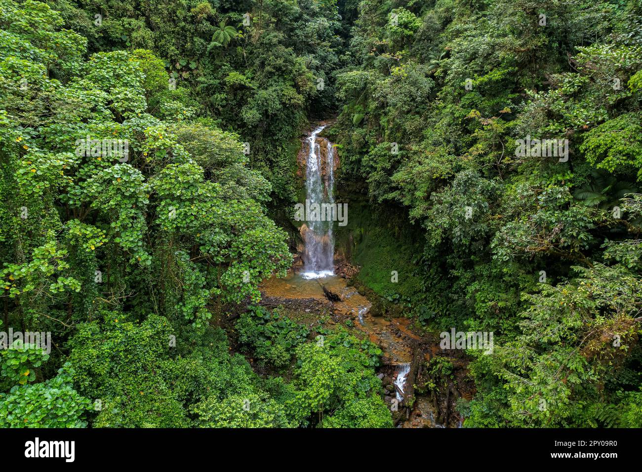 Beautiful aerial view of the Costa Rica Waterfall in bajos de Toro ...