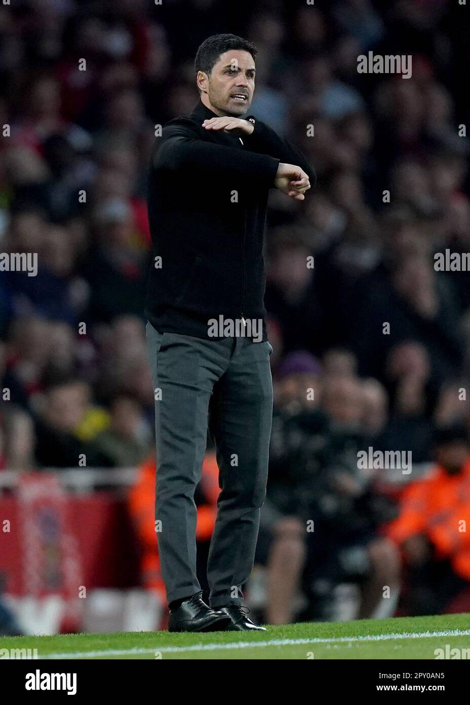 Arsenal Head Coach, Mikel Arteta, reacts during the Premier League ...