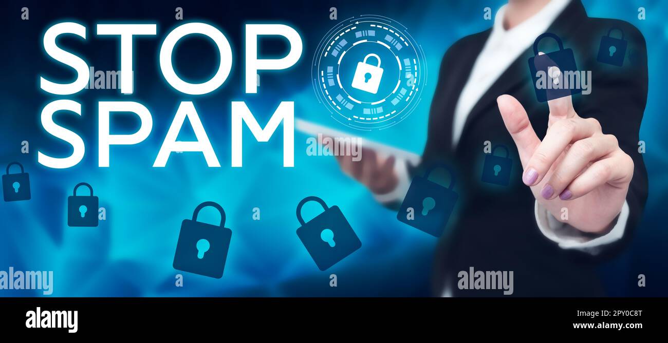 Inspiration showing sign Stop Spam, Business approach end the Intrusive ...