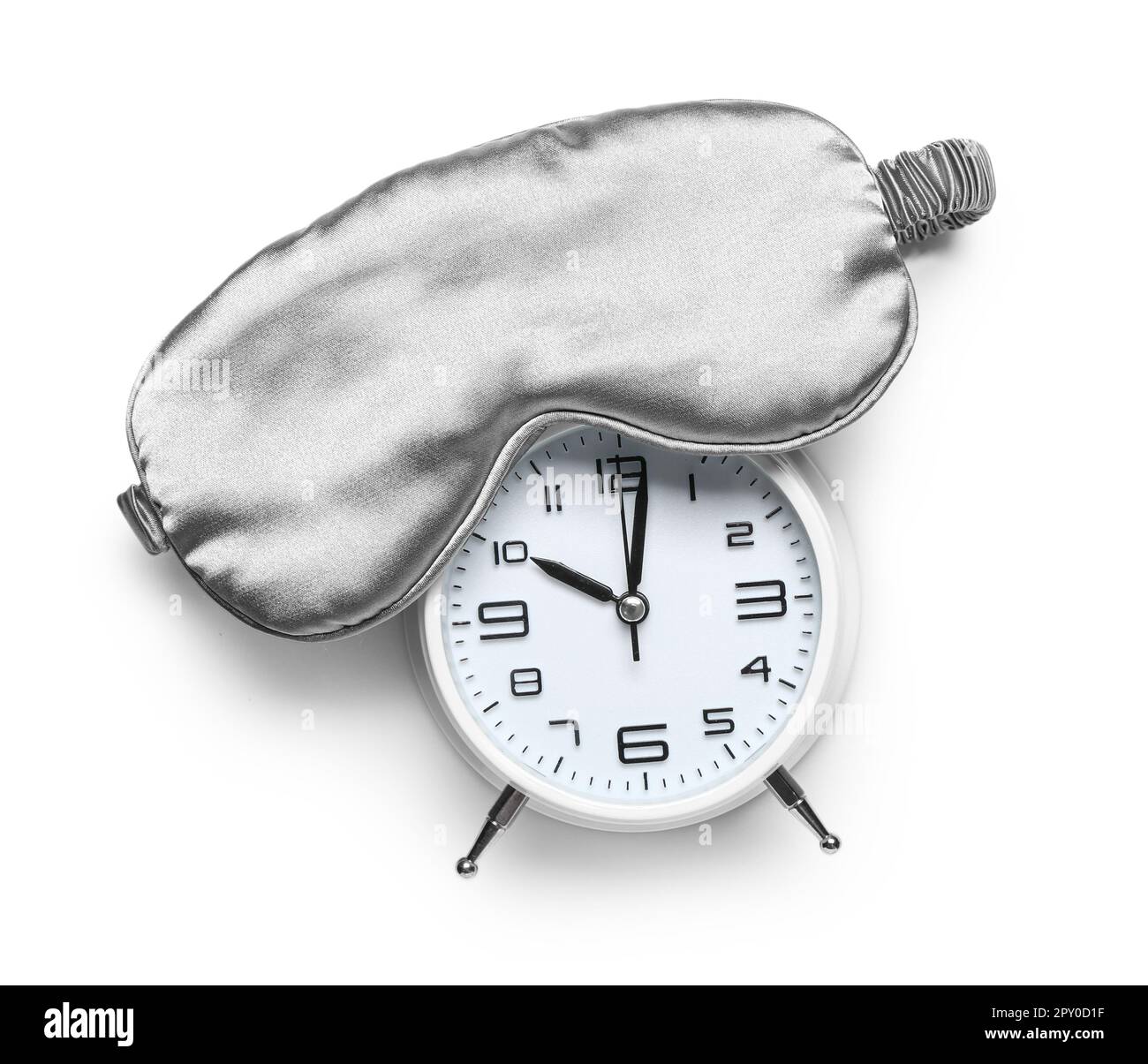 Sleeping mask and alarm clock isolated on white background Stock Photo ...