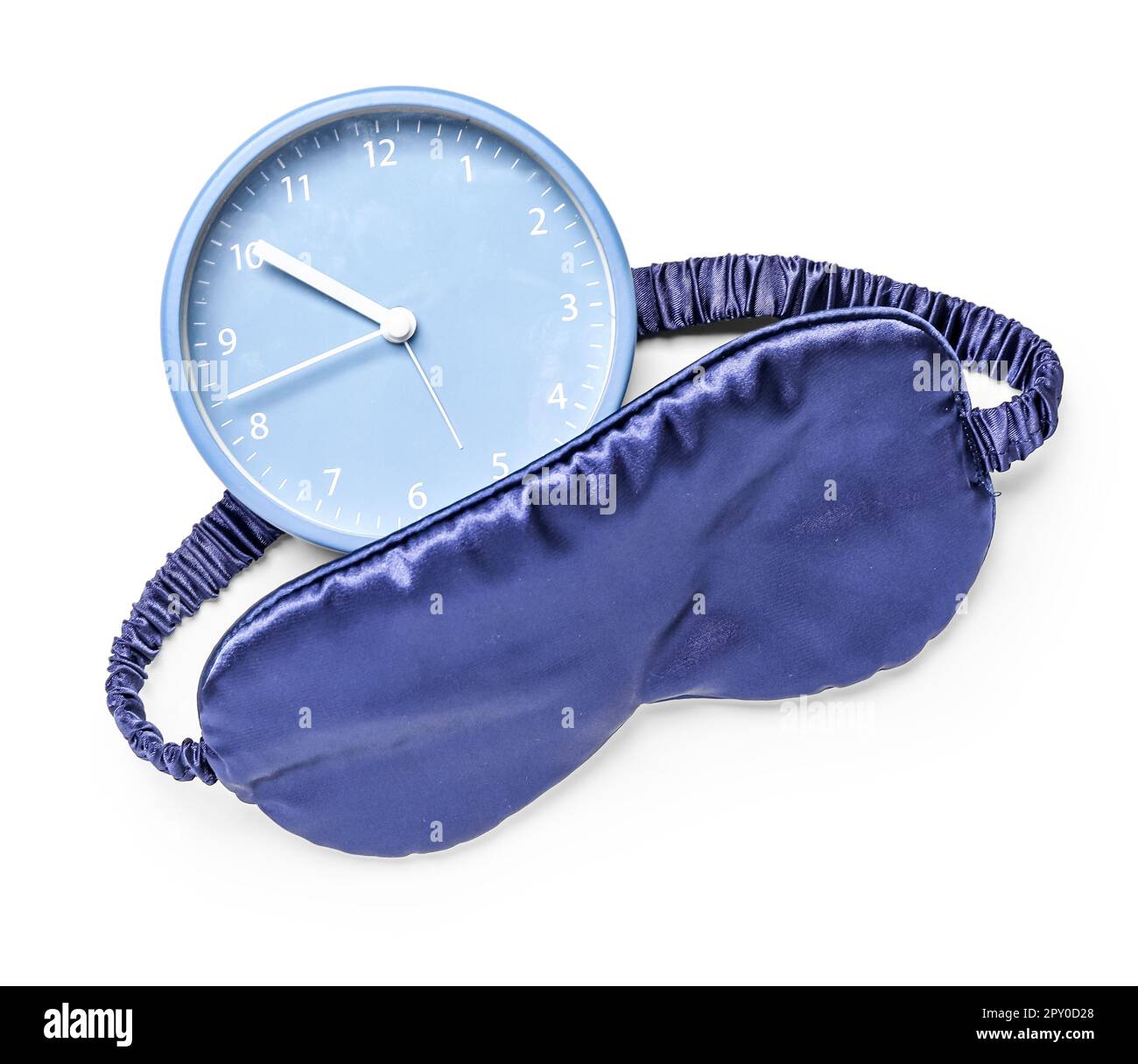 Sleeping mask and alarm clock isolated on white background Stock Photo ...
